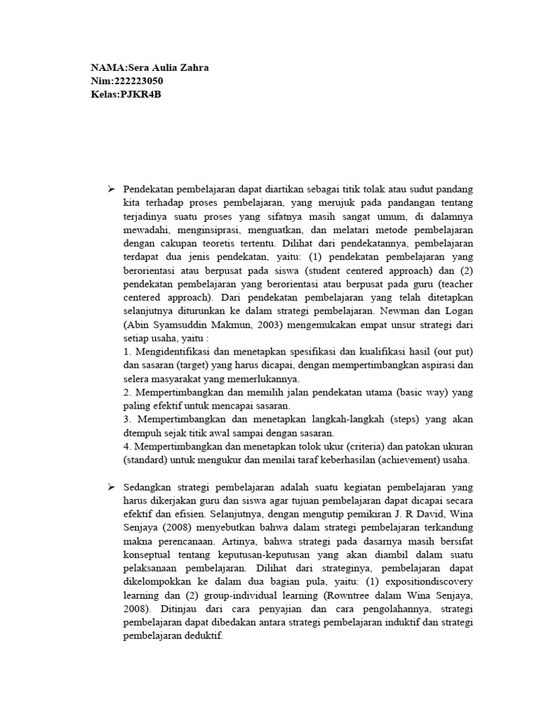 Perencanaan Pembelajaran, SERA AULIA ZAHEA222223050, PJKR 4B | PDF