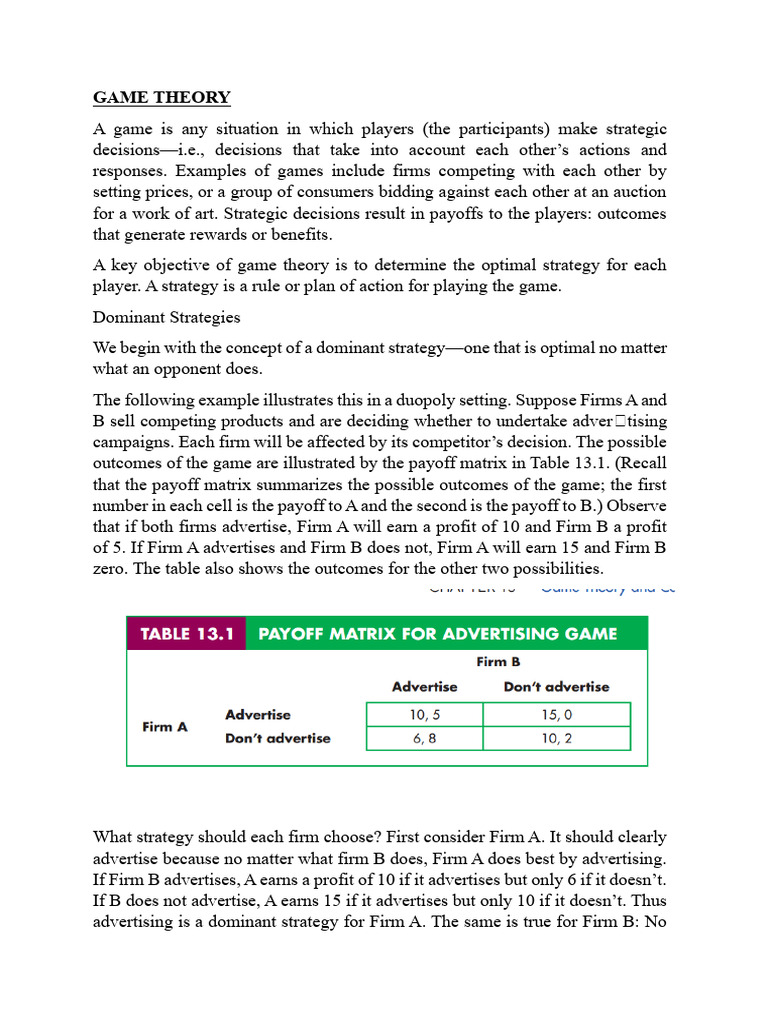 GAME THEORY Summary Notes | PDF | Game Theory | Economic Theories
