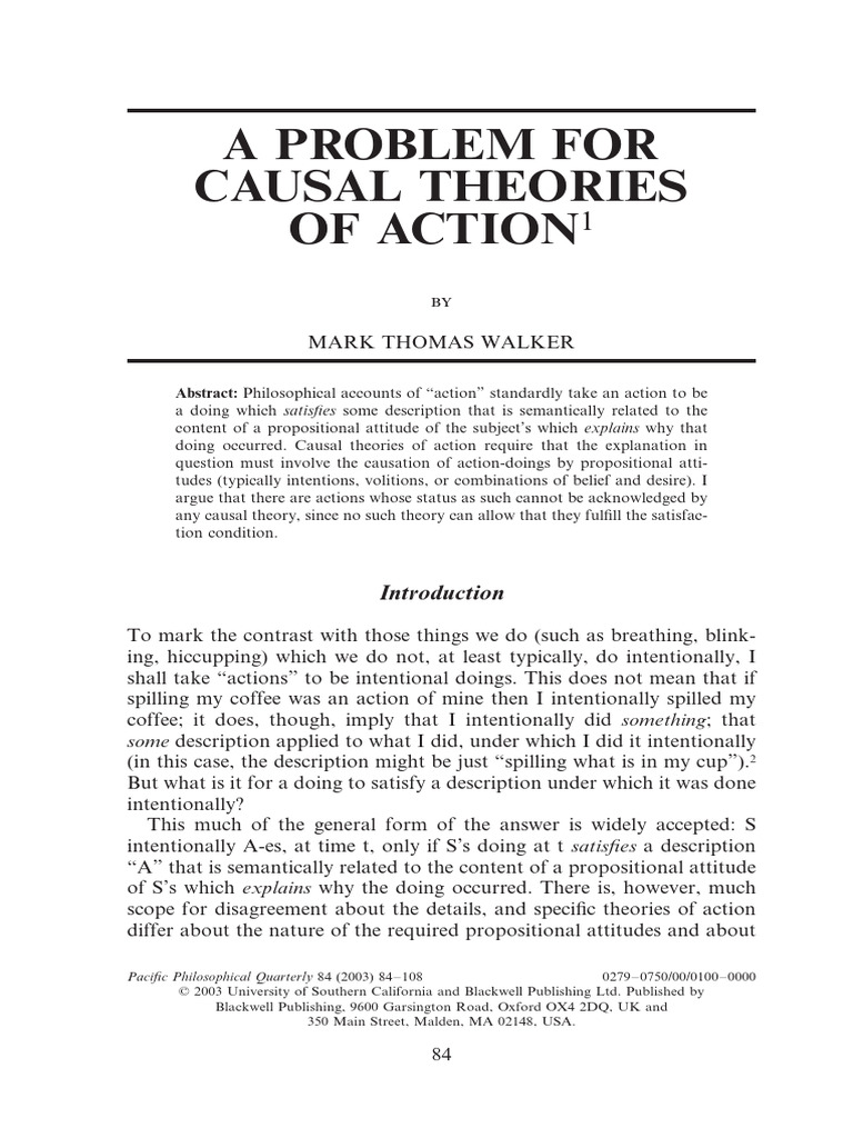 Causal Theories of Action | PDF | Intention | Causality