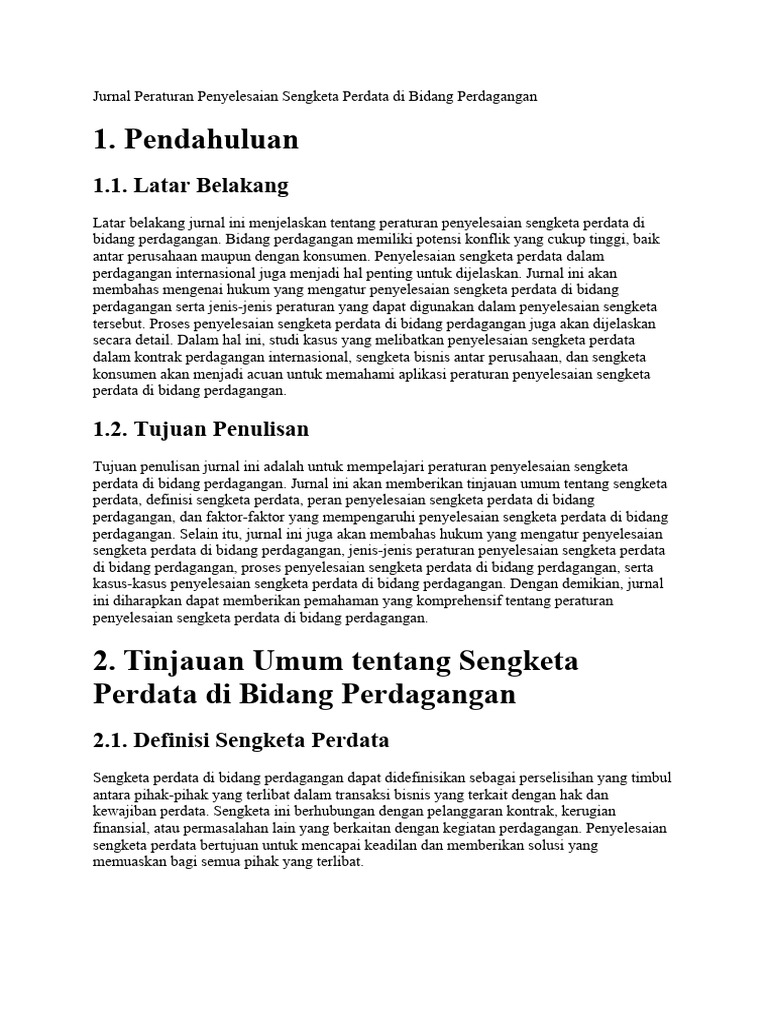 Jurnal Peraturan Penyelesaian Sengketa Perdata Di Bidang Perdagangan | PDF