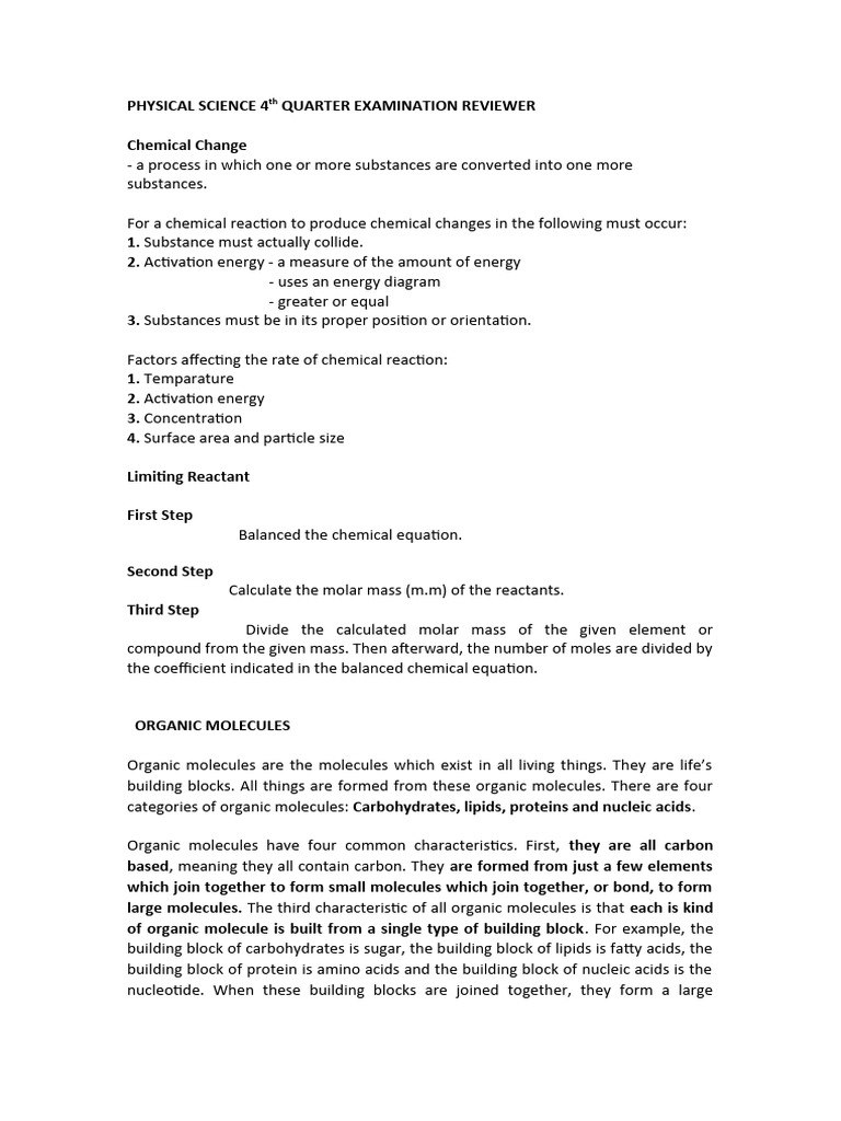 Physical Science 4th Quarter Exam Guide | PDF | Carbohydrates | Dna