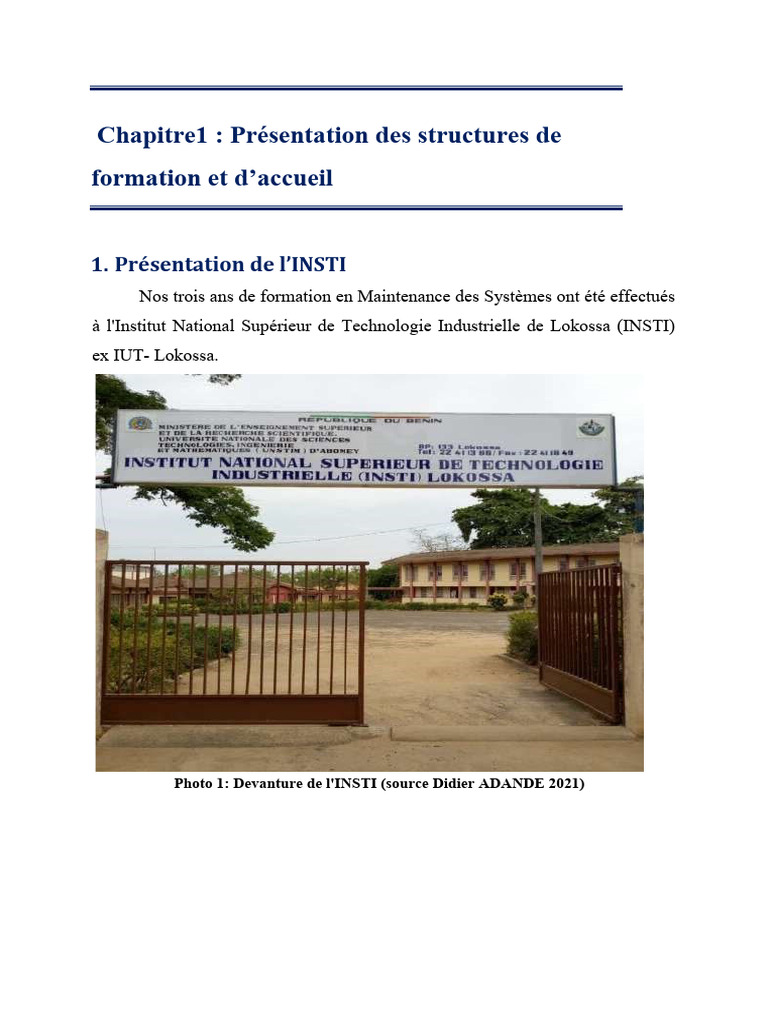 Présentation de l'INSTI Lokossa | PDF | Ingénierie