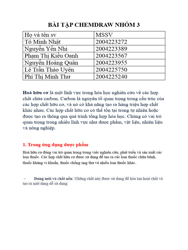 BÀI TẬP CHEMDRAW NHÓM 3 | PDF