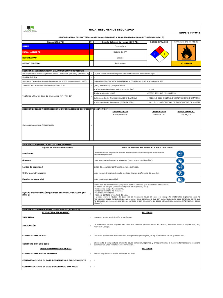 Ficha Técnica de Chema Bitumen | PDF | Agua | Quemar