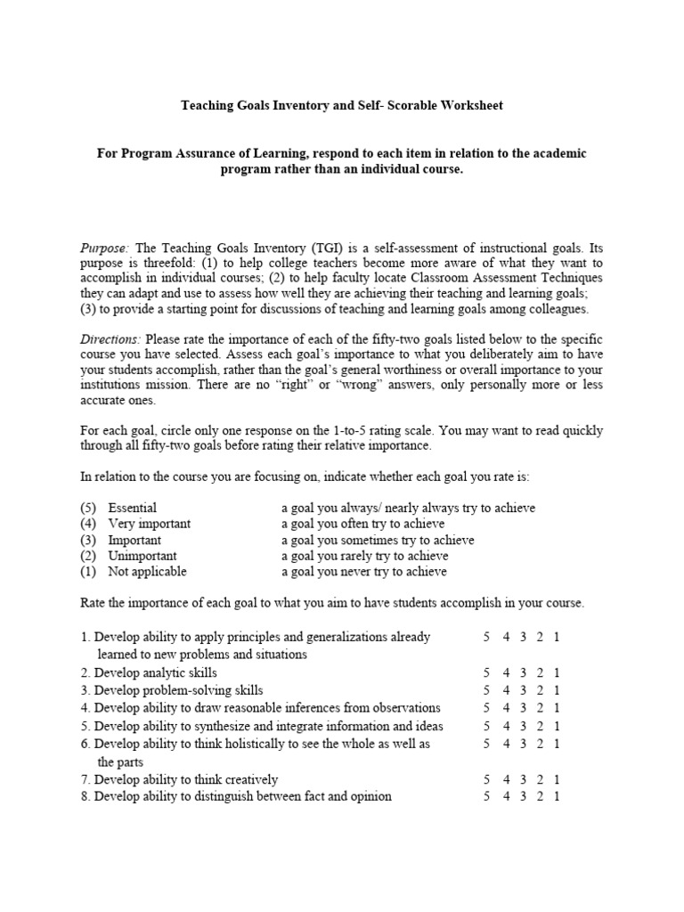 Session-11 Teaching Goals Inventory | Download Free PDF | Study Skills ...