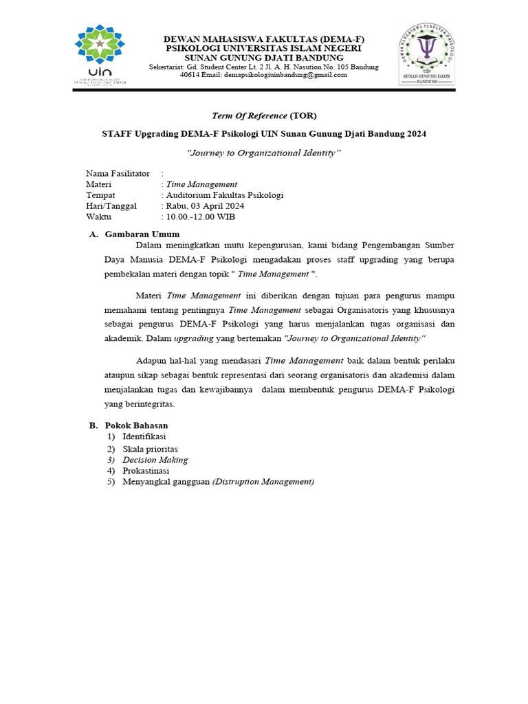 Term - of - Reference - Time Management | PDF