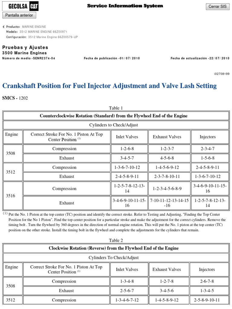 CAT3512 Crankshaft Position For Fuel Injector Adjustment and Valve Lash ...