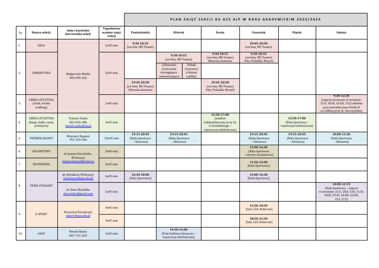 Plan-zajec-AZS-AJP-2023-2024-1 | PDF