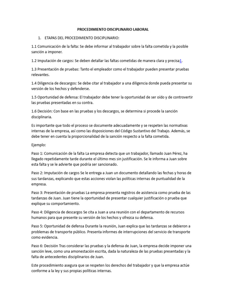 Proceso de Procedimiento Disciplinario Laboral | PDF