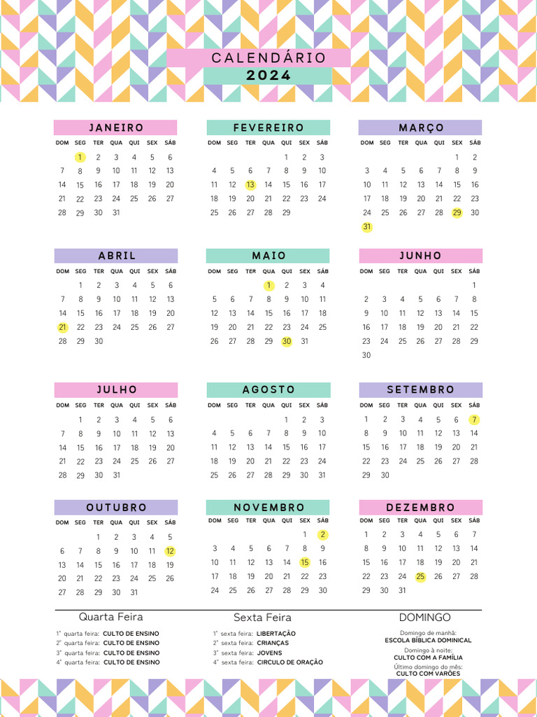 Calendário A4 2024 Geométrico Cores Pastéis - 20240401 - 213539 - 0000 | PDF