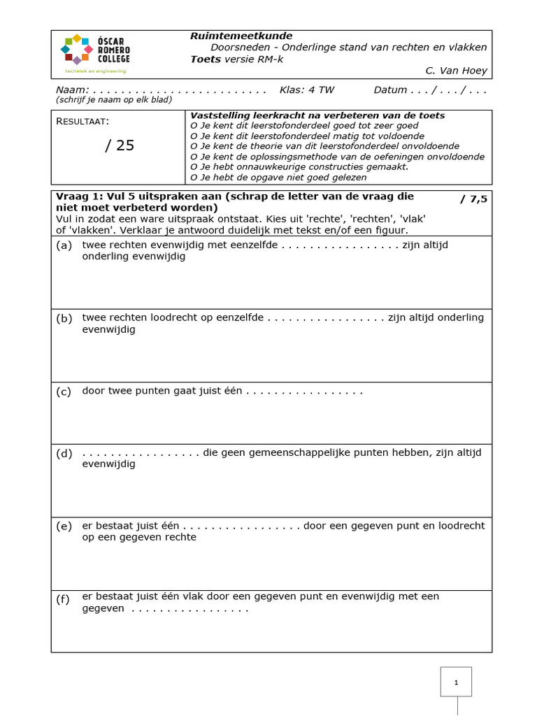 RM-K - TO - 4TW - Ruimtemeetkunde - Doorsneden - Onderlingen Stand Van ...