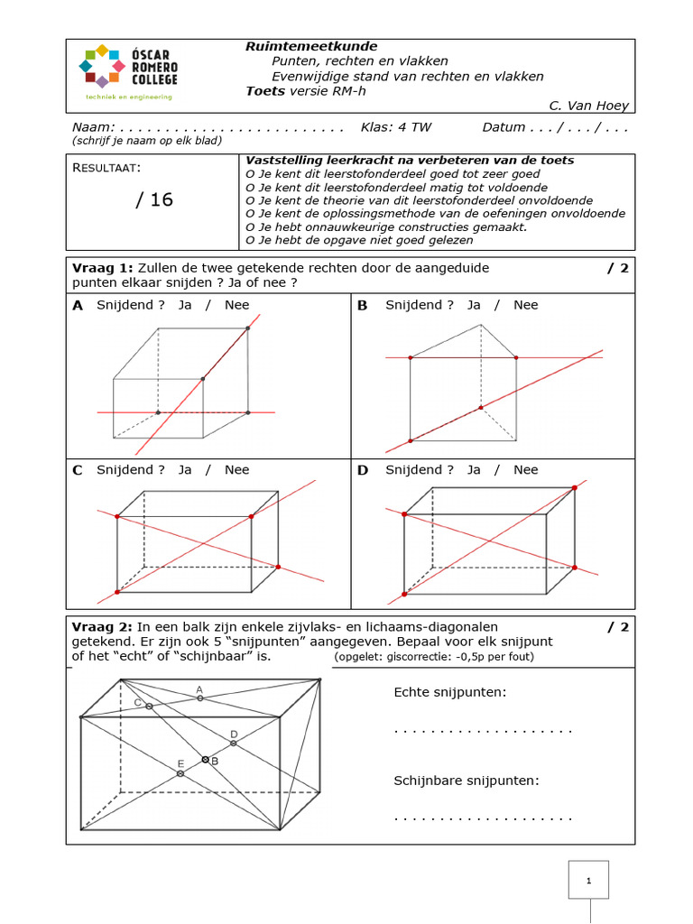 RM-H - TO - 4TW - Ruimtemeetkunde - Punten Rechten Vlakken en ...