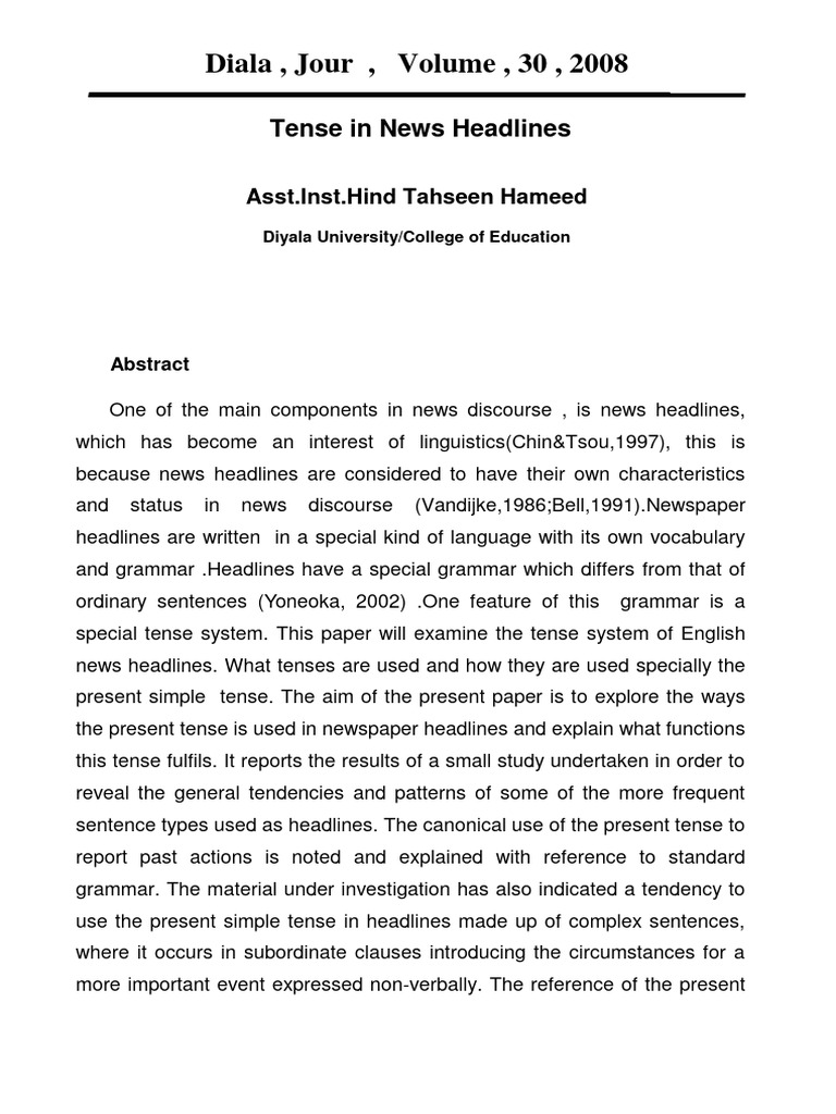 Tense in News Headlines | PDF | Clause | Verb