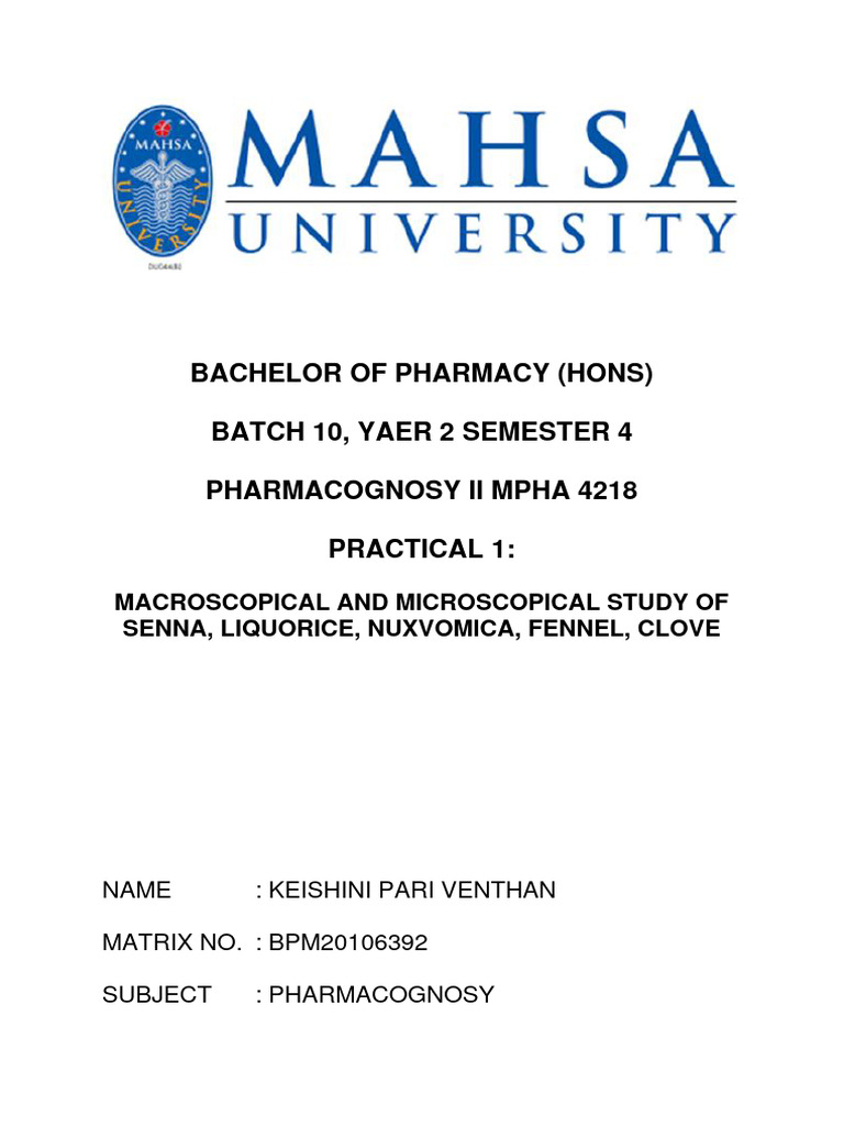 Pharmacognosy Practical 1 | PDF | Botany | Biology