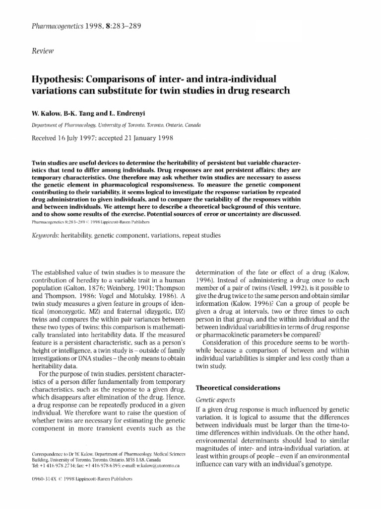 Pharmacogenetics 98 Kalow Hypothesis | PDF