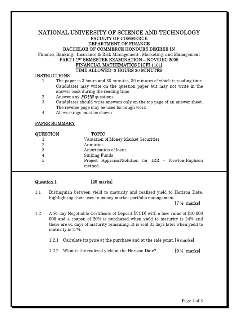 CFI1101200512 Financial Mathematics I | PDF | Interest | Present Value