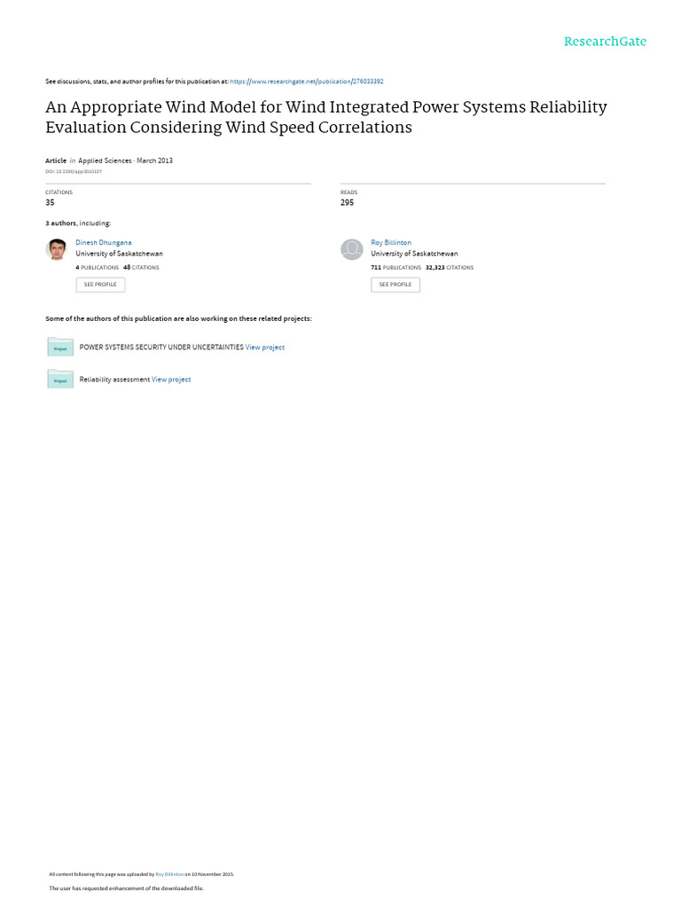 Wind Model for Power Systems Reliability | PDF | Wind Power | Matrix ...
