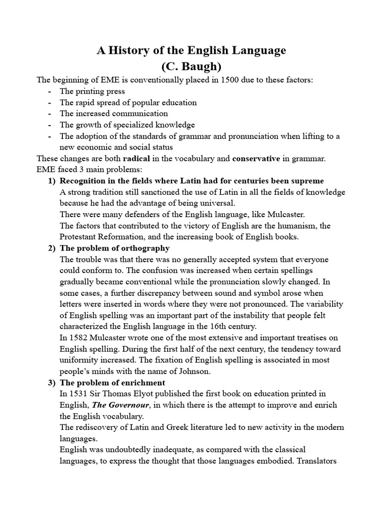 A History of The English Language - Summary | PDF | English Language ...