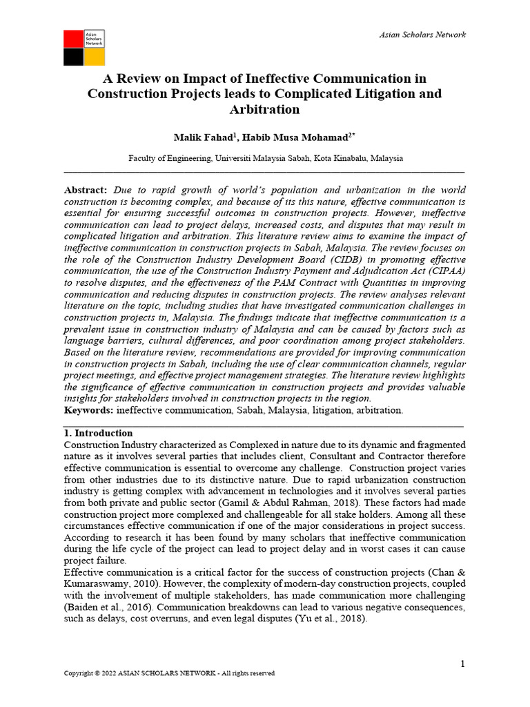 A Review On Impact of Ineffective Communication in Construction ...