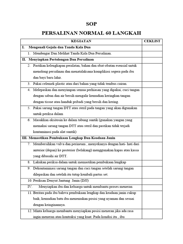 SOP Persalinan Normal 60 Langkah | PDF | Kesehatan Holistik