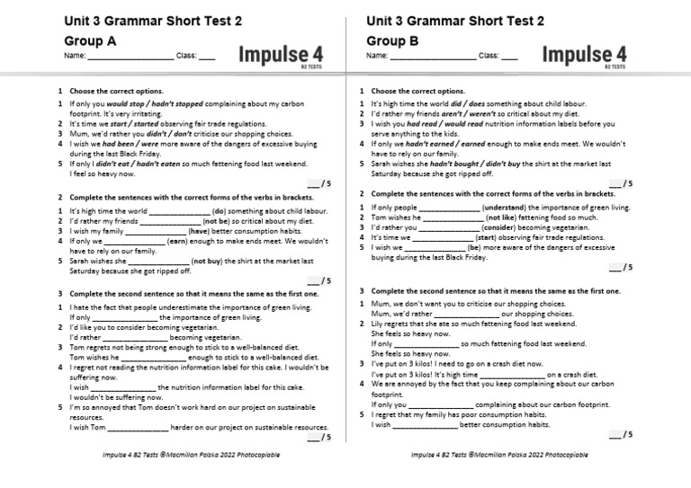 Impulse 4 Unit 3 Grammar Test | PDF | Diet (Nutrition) | Diet & Nutrition