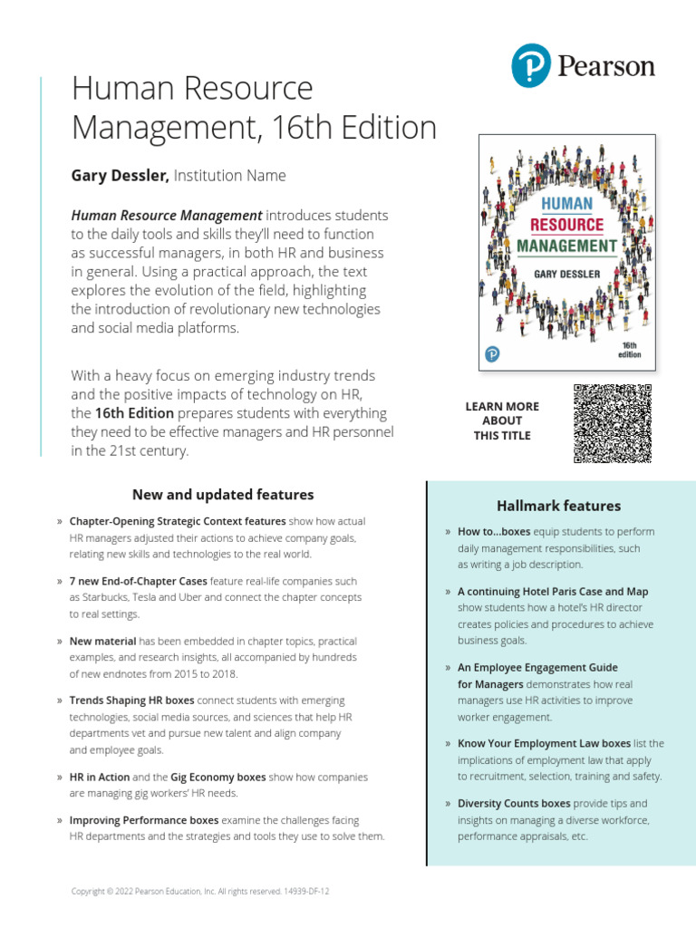 Dessler HumanResourceManagement 16E | PDF | Human Resource Management | Employment