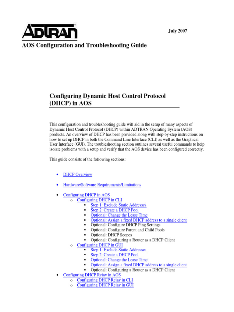 Configuring DHCP in AOS | PDF | Ip Address | Router (Computing)
