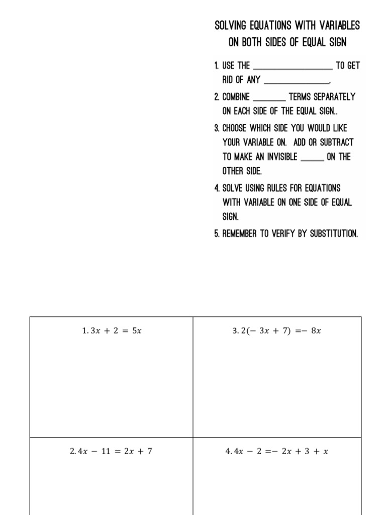 Solving Equations Variables On Both Sides Foldable | PDF | Cognition ...