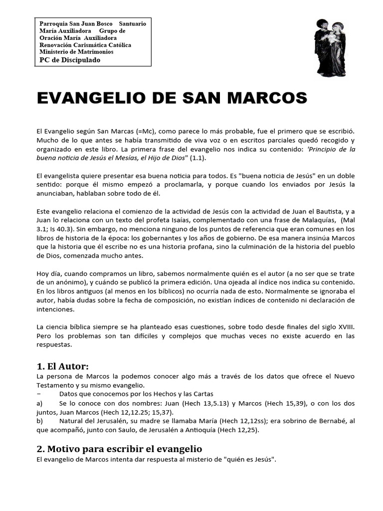 Area Biblia 1 EVANGELIO DE SAN MARCOS | PDF | Jesús | Evangelio de Marcos