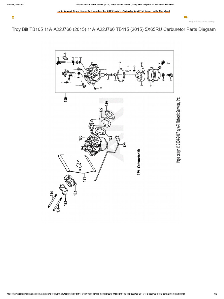 Troy Bilt TB105 11A-A22J766 (2015) 11A-A22J766 TB115 (2015) Parts ...