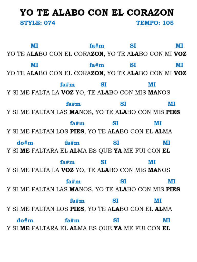 Yo Te Alabo Con El Corazon Acordes Ted | PDF | Estudios de idiomas ...