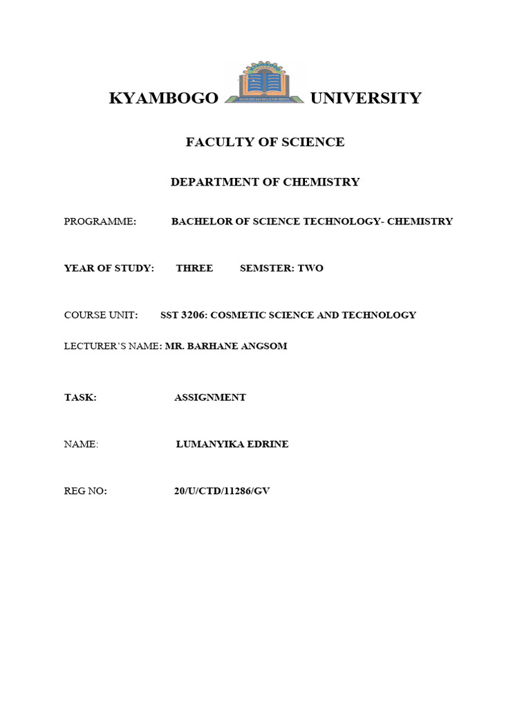 Cosmetics Assignment - EDRINE | PDF | Sodium Hydroxide | Thermoregulation