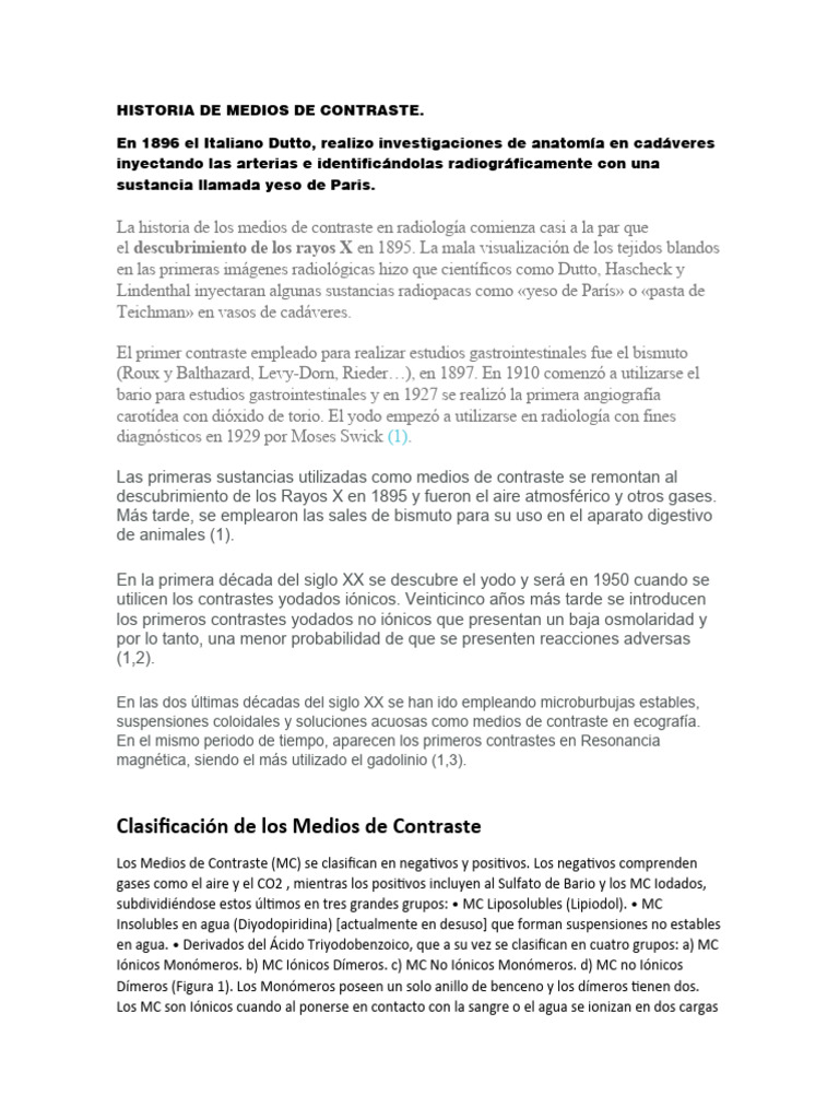 MEDIOS DE CONTRASTE | PDF | Enlace iónico | Radiología