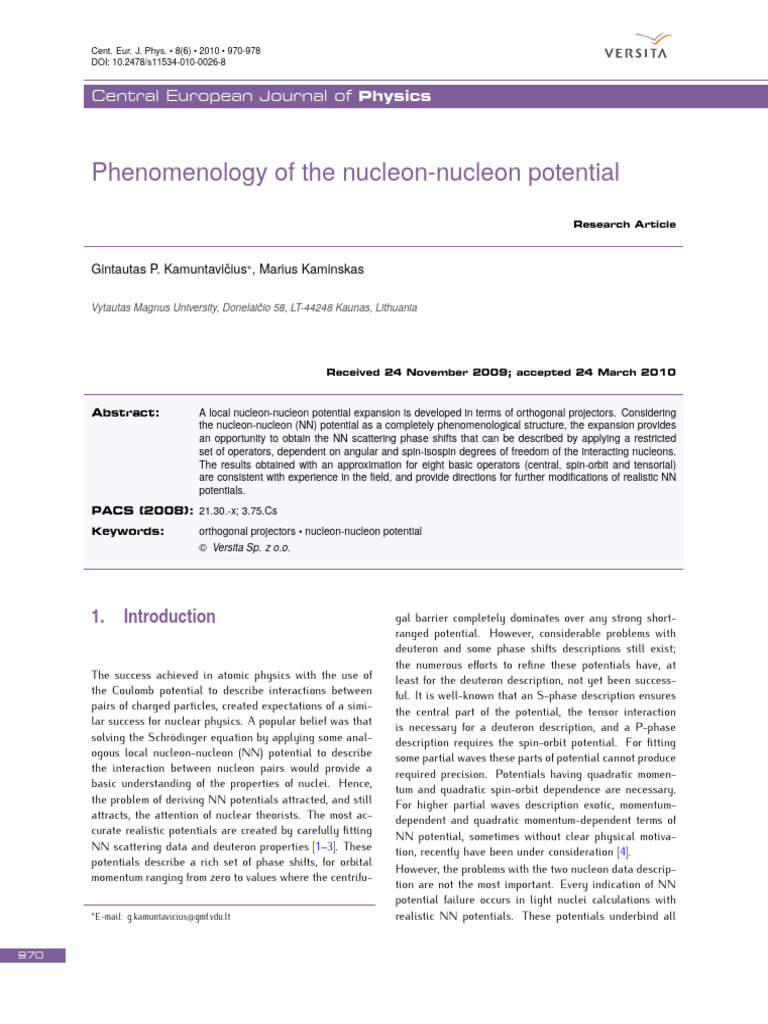 Phenomenology of The Nucleon-Nucleon Potential: Central European ...
