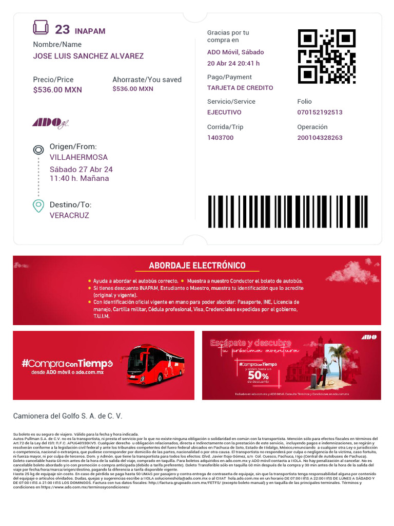 Tu Boleto ADO | PDF