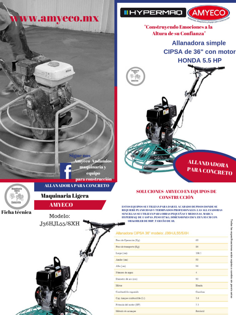 Allanadora Simple CIPSA de 36 - Con Motor HONDA 5.5 HP | PDF | Vehículo de motor | Coche