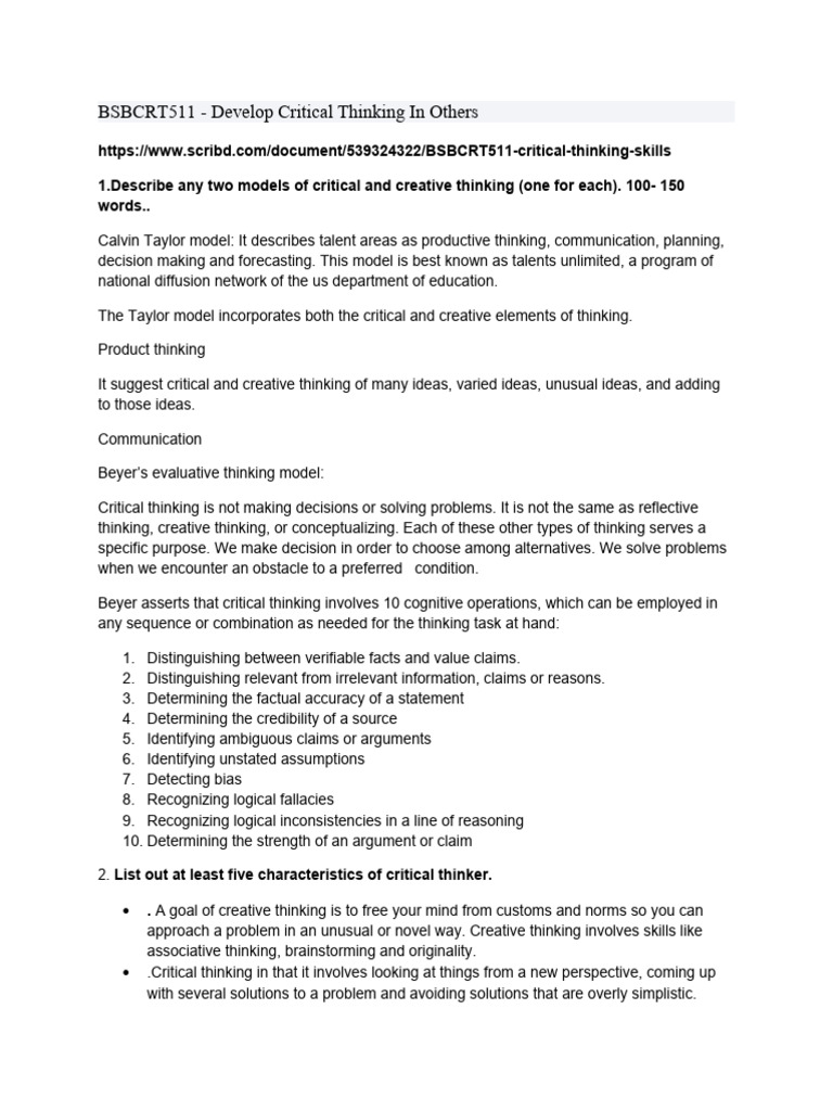 Assessment | PDF | Thought | Critical Thinking