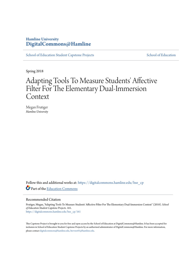 Adapting Tools To Measure Students Affective Filter For The Elem | PDF ...