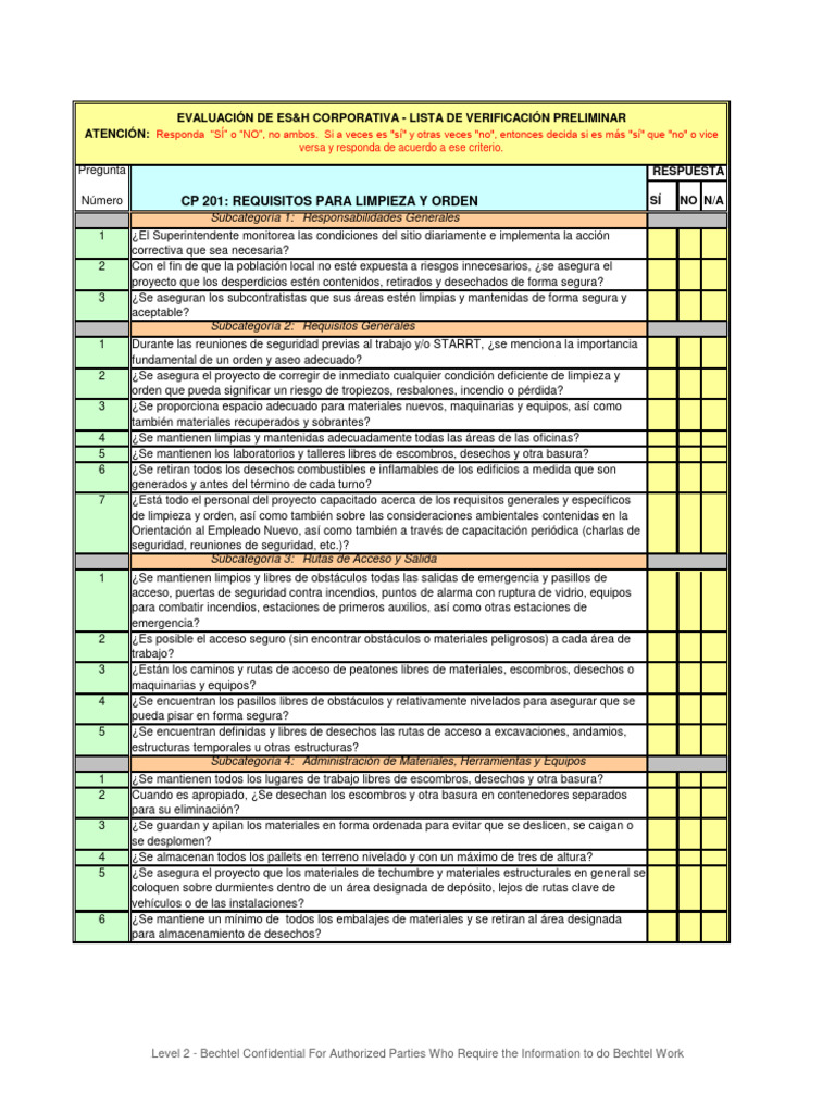 CP201 Checklist - Orden y Limpieza | PDF | Residuos | Materiales
