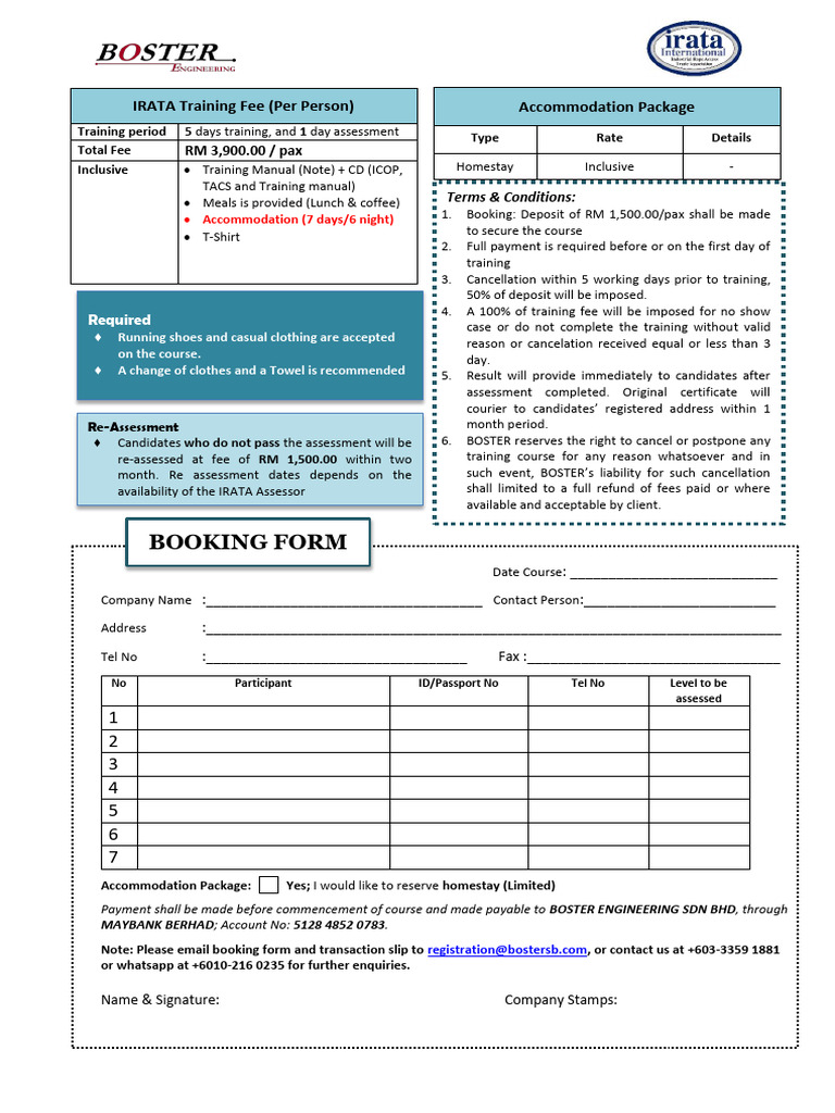 IRATA Booking Form | PDF | Payments