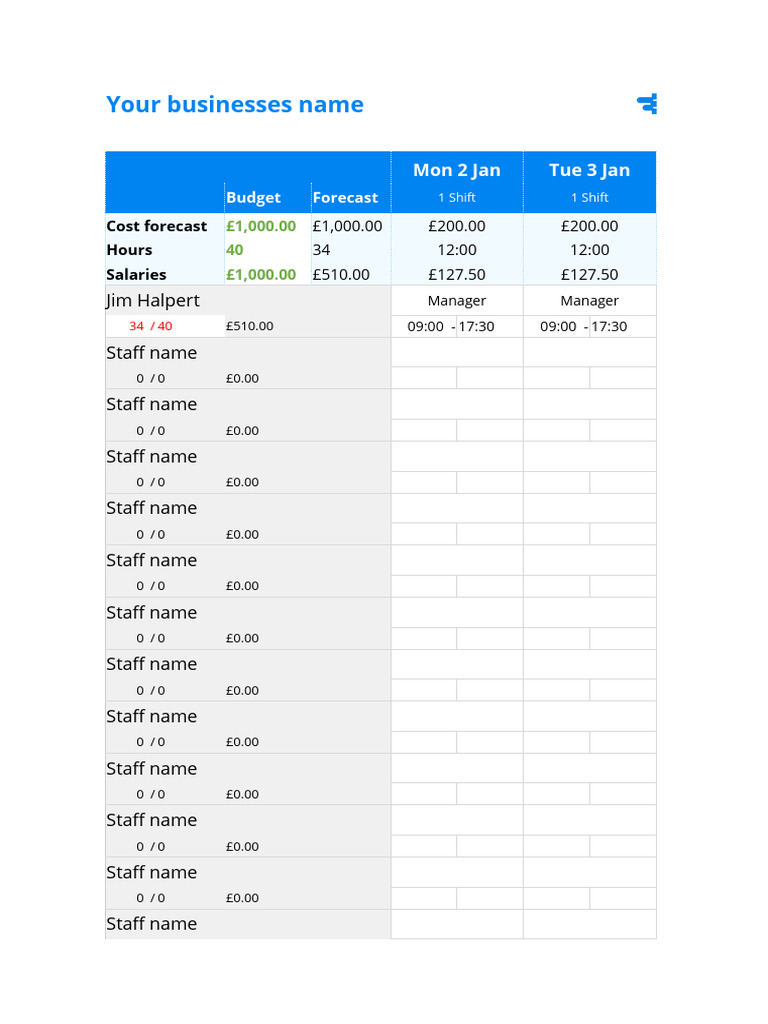 Rota Template by Rotacloud | PDF