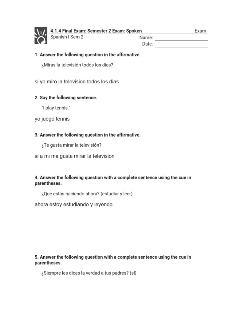 4.1.4 Final Exam - Semester 2 Exam - Spoken (Exam) | PDF