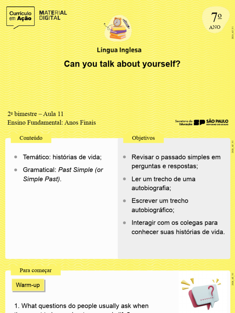 Aula 11 - Can you talk about yourself | PDF | Linguistics | Grammar