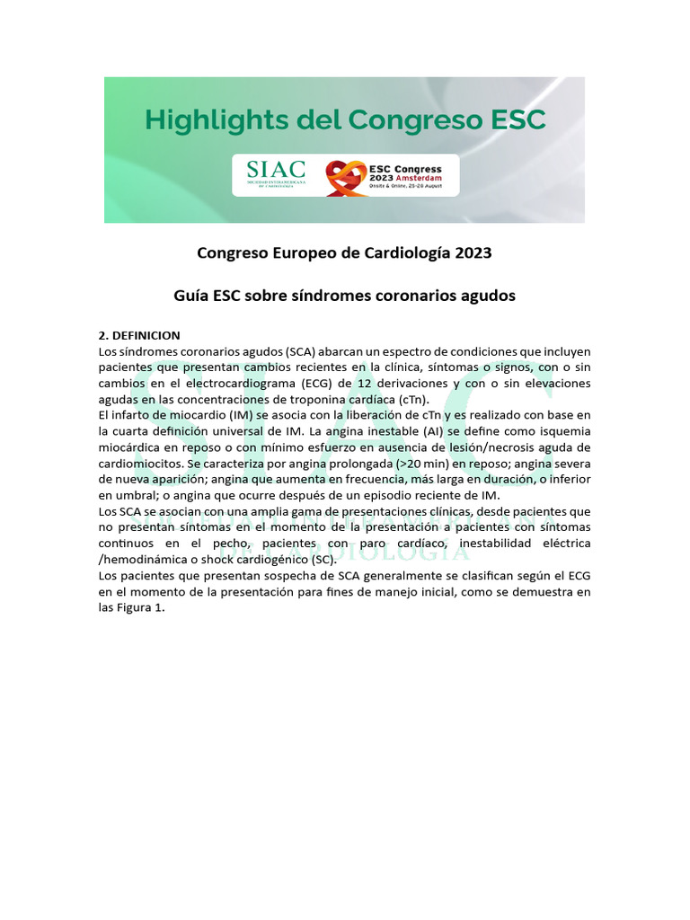 Guía-ESC-2023-Síndrome-coronario-agudo SIAC | PDF | Infarto de miocardio | Medicina