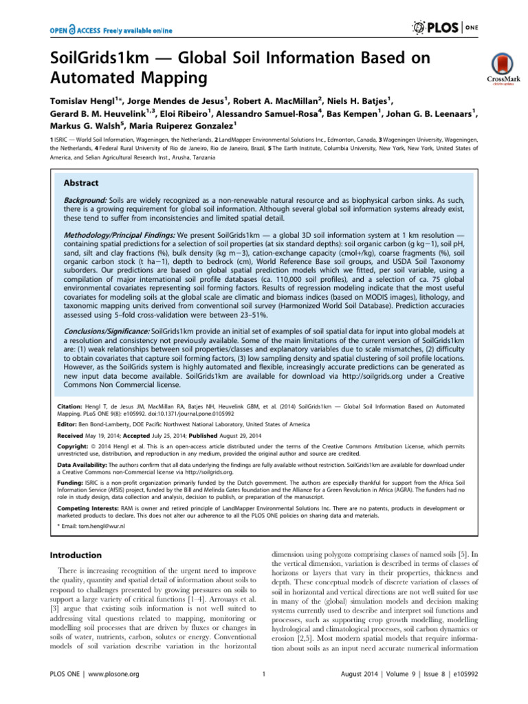 SoilGrids1km Global Soil Information Bas | PDF | Earth Sciences