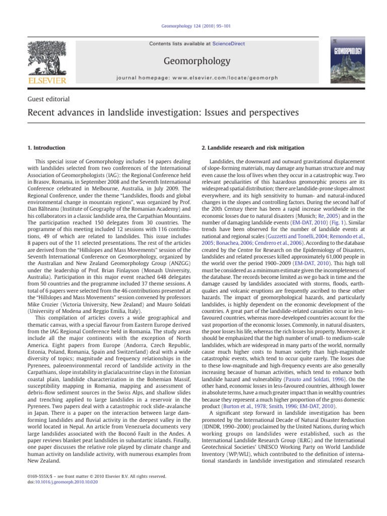 Recent Advances in Landslide Investigati | PDF | Landslide | Geomorphology