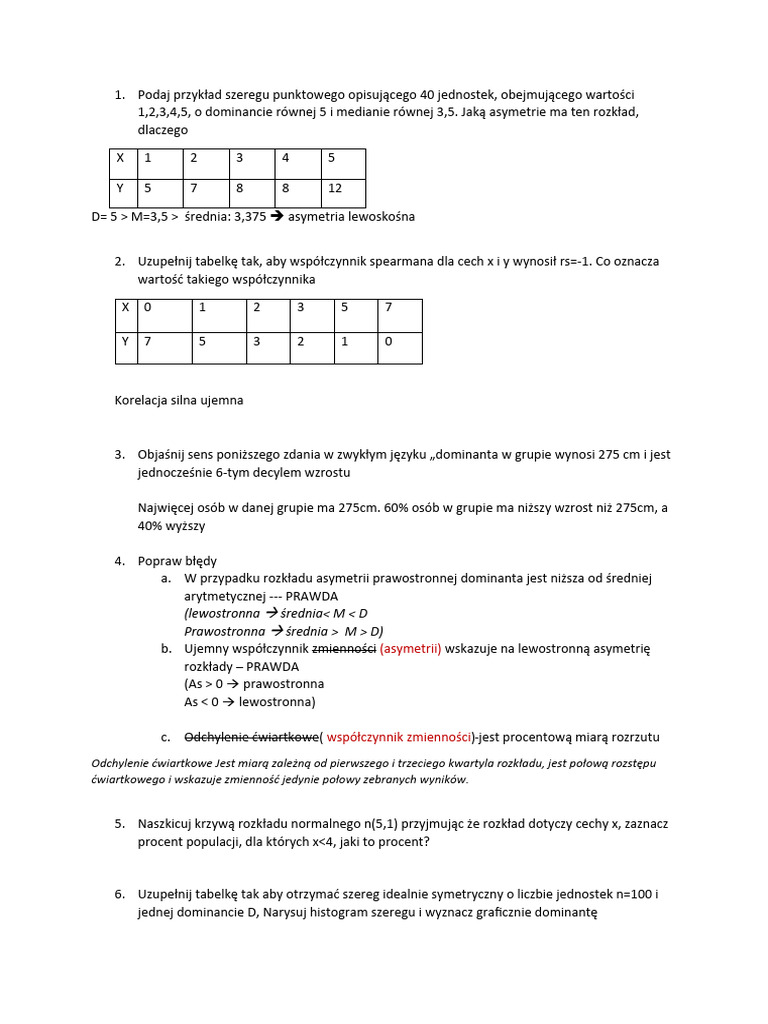 statystyka egzamin 1 | PDF