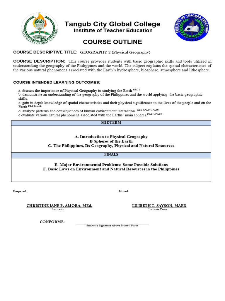 Physical Geography Course Outline | PDF | Geography | Natural Environment