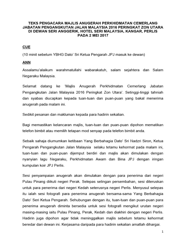 Anugerah Perkhidmatan Cemerlang JPJ | PDF