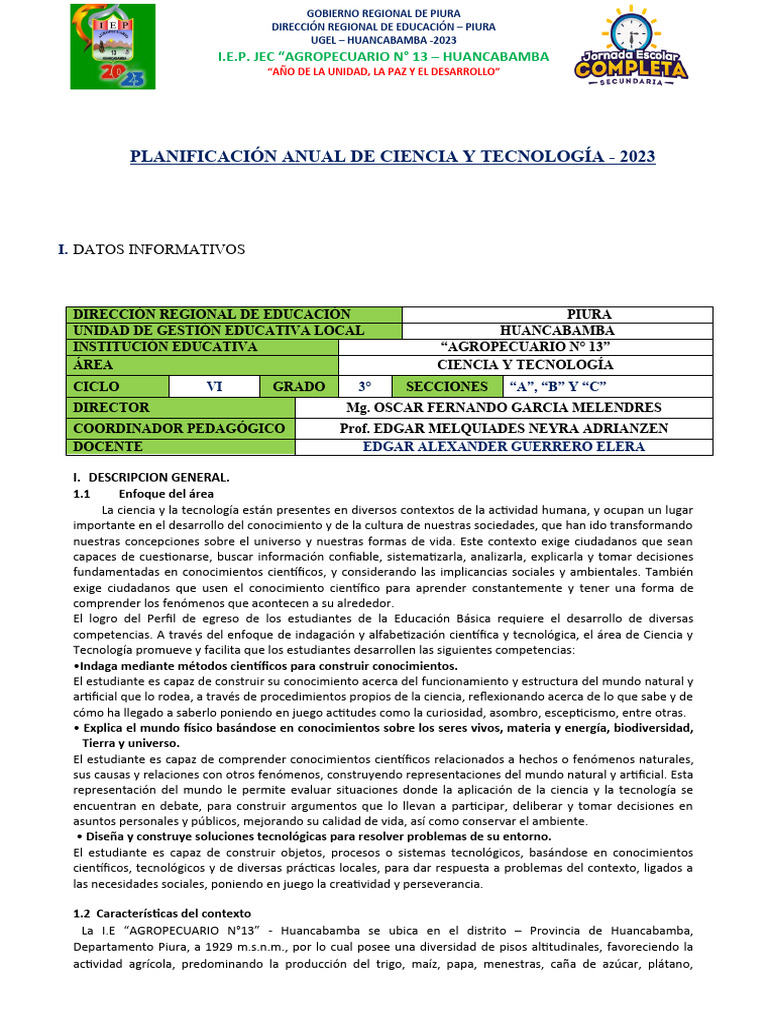 PROGRAM. ANUAL 2023 - 3º - CyT | PDF | Aprendizaje | Hipótesis